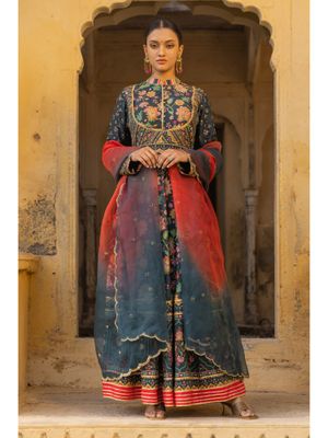Buy Sandhya Shah Sameera Deep Green Anarkali with Dupatta (Set of 2 ...