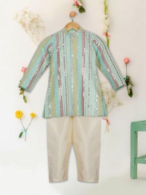 Buy SAKA DESIGNS Boys Sea Green Sequence Emberoidered Kurta & Pyjama (Set of 2) (1-2 Years) Online