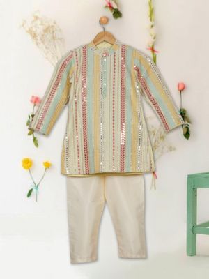 Buy SAKA DESIGNS Boys Beige Yellow Sequence Emberoidered Kurta & Pyjama (Set of 2) (1-2 Years ...