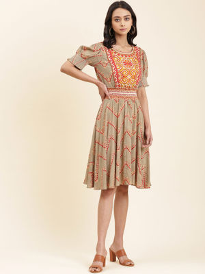 Buy Aarke Ritu Kumar Olive Printed Dress Online