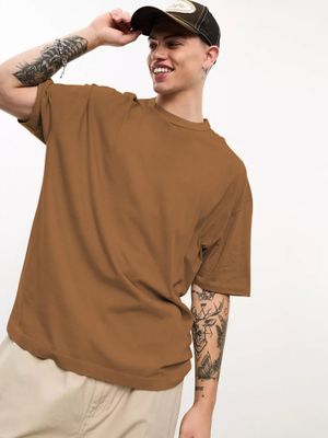 Buy CHKOKKO Brown Solid Crew Neck T-Shirt for Men Online