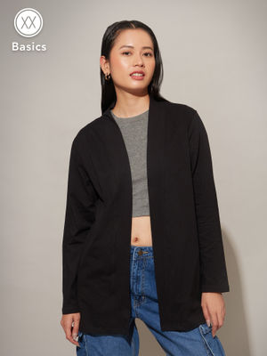 Buy Twenty Dresses by Nykaa Fashion Basics Black Solid Front Open Longline Shrug Online