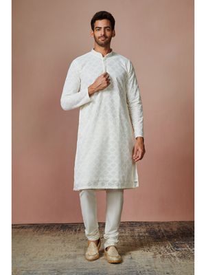 Buy Manyavar Off White & Cream Full Sleeves Kurta Churidar (Set of 2 ...