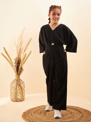 Buy Cherry & Jerry Girls Black Solid Three Fourth Length Jumpsuit Online