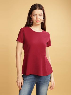 Buy SILISOUL Women'S Maroon Solid Top (XS) Online