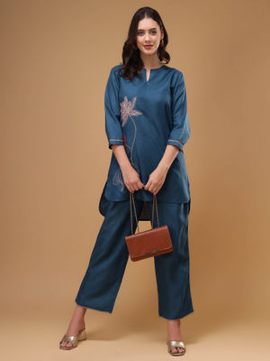 Buy Bani Women Navy Blue Embroidered Co-Ord (Set of 2) Online