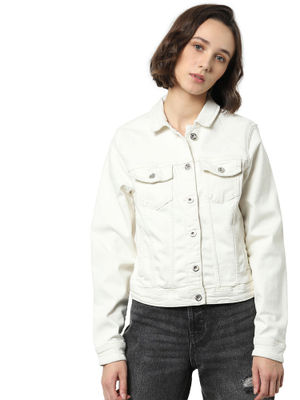Buy ONLY Women Solid Cream Denim Jacket Online
