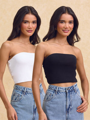 Buy Twenty Dresses by Nykaa Fashion Solid Bandeu Tube Crop Tops (Pack of 2) Online