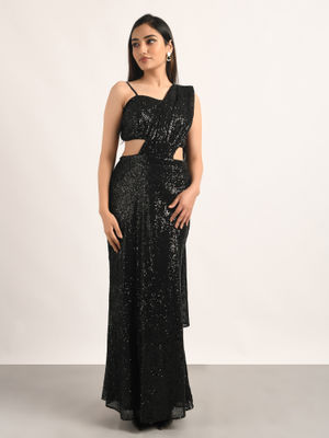 Buy Attic Salt Black Sequined Poo Style Top And Bottom (Set Of 2) Online