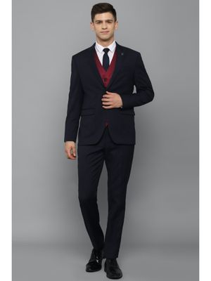 Buy Allen Solly Men Navy Slim Fit Textured Formal Suit (Set of 3) Online