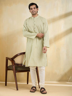 Buy Fabindia Men Olive Self Design Kurta (XS) Online