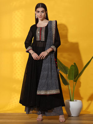 Buy Chhabra 555 Black Embellished Nyraa Kurta with Palazzo and Dupatta ...