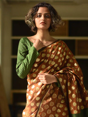 Suta Blouse : Buy Suta Women Green Zari Stripes Chanderi Saree Blouse ...