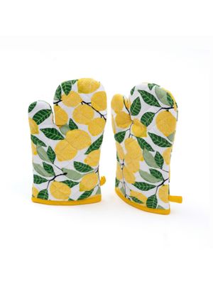 Buy The Hive Dash of Lemon yellow Set of 2 Cotton Mitts Online
