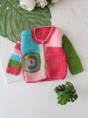 Buy Woonie Multi-Color Round Neck Baby Cardigan (Newborn) Online