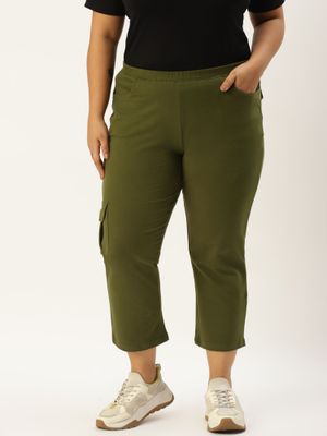 Buy theRebelinme Plus Size Womens Green Solid Color Straight Fit ...