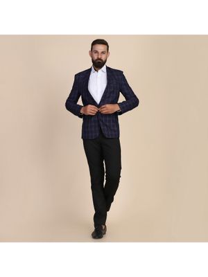 Buy TAHVO Men Tweed Check Navy Blue Blazer with Pant (36) Online