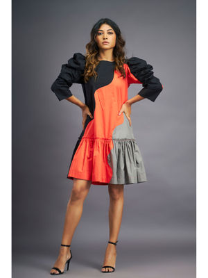 Buy Deepika Arora Black Orange Colourblock Dress online