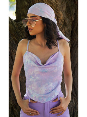 Buy THR3LETTER Tie Tint Top with Cowl Neck Online