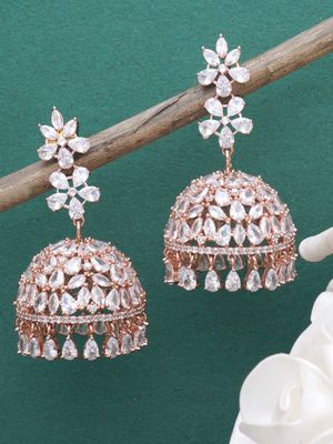 Buy Karatcart Rose Gold Plated American Diamond Studded Jhumki Earrings ...