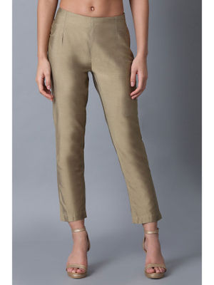 Buy W Dull Golden Solid Slim Pant Online