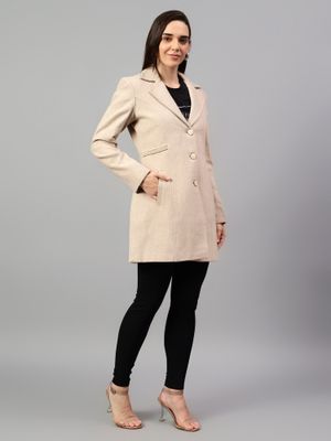 Buy Cantabil Women Solid Beige Full Sleeves Overcoat (S) Online