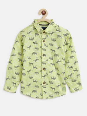 Buy Tales & Stories Boys Green Neon Cotton Printed Regular Fit Shirt online