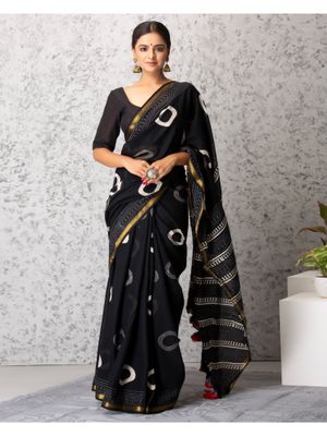 Buy Mayurie Lucia Handblock Printed Mul-Mul Saree Online