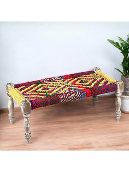 Buy Ikiriya Oakville 2 Seater Maachi Bench Assorted Chindi & White Rope ...