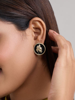 Buy Pipa Bella by Nykaa Fashion Gold and Black Enamelled Stud Earrings ...