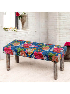 Buy Ikiriya Camilla Solid Wood 2 Seater Bench in Fruit Print Blue ...
