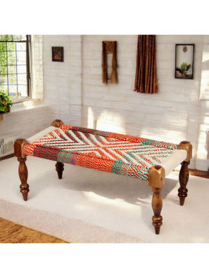 Buy Ikiriya Oakville 2 Seater Maachi Bench Assorted Chindi & White Rope ...