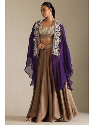 Buy Soch Women Beige Embroidered Top with Cape and Skirt (Set of 3) (XS ...