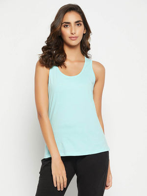 Buy Clovia Chic Basic Tank Top - Cotton - Blue Online