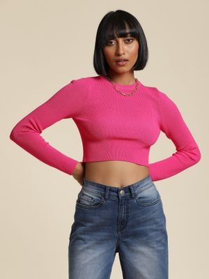 Buy Label Ritu Kumar Pink Solid Crop Top Online
