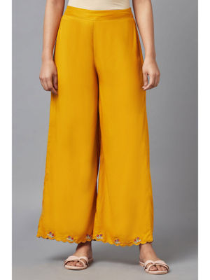 Buy W Yellow Solid Parallel Pant Online