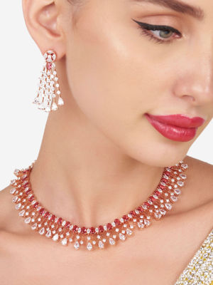 Buy Zaveri Pearls Pink Dazzling Cubic Zirconia Brass Necklace and ...