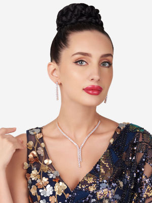 Buy Zaveri Pearls Rose Gold Cubic Zirconia Party Lariat Necklace and ...