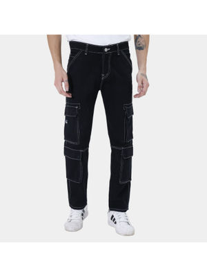 Buy BOTABOCHI Dark Black Terminator Denim Cargo Jeans (28) Online
