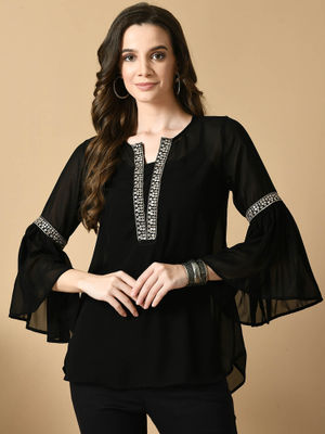 Buy MYSHKA Women Black Embroidered Party Fusion Tunic Online