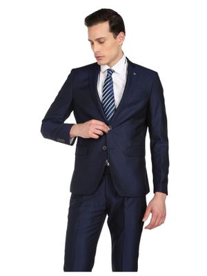 Buy AD By Arvind Men Navy Tailored Fit Solid Two Piece Suit (Set of 2 ...