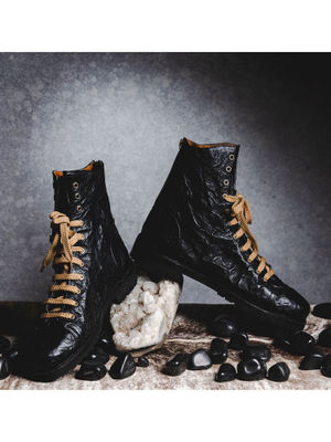 Buy Kavith Sainaani Black Tall Crinkle Boots (Pack of 2) Online