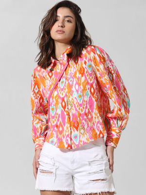 Buy ONLY Women Abstract Polyester Multi-Color Shirt Online
