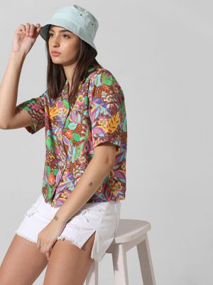 Buy ONLY Women Printed Cotton Loose Fit Multi-Color Shirt Online