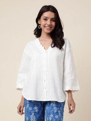 Buy Fabindia White Cotton Checks Women Shirt Online