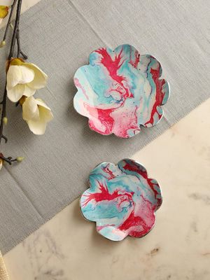 Buy Amoli Concepts Enamelled Platters Blue and Red Set of 2 Online