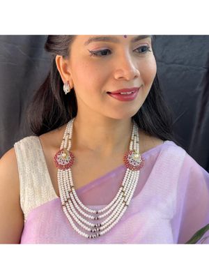 Buy Sri Jagdamba Pearls Abarna 5 Line Pearl Necklace Set Online