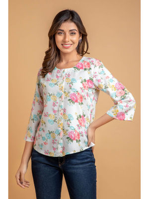 Buy Suti Women Rayon Button Down Top with Back Yoke Off White Online