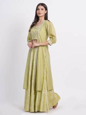 Buy Suti Women Poly Viscose Fusion Skirt Embroidered Top Paired with ...