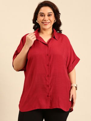 Buy THE PINK MOON Red Relaxed-Fit Shirt (2XL) Online